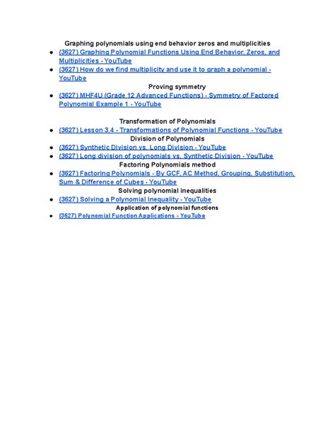 Mhf4u Videos Unit 1 Graphing Polynomials Using End Behavior Zeros And