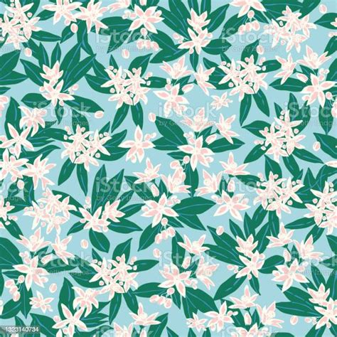 손으로 그린 작은 흰색 꽃과 잎 일러스트 레이션 모티프 원활한 반복 패턴 디지털 파일 무늬 아트워크 홈 데코 패션 프린트 직물