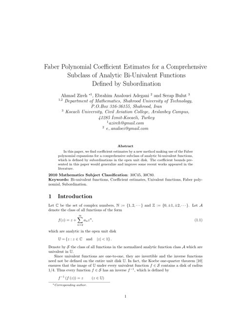 Pdf Faber Polynomial Coefficient Estimates For A Comprehensive