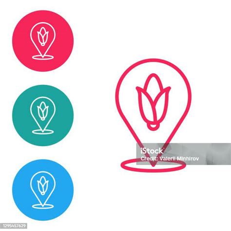 흰색 배경에 격리 된 빨간색 줄 위치 옥수수 아이콘 원 버튼에 아이콘을 설정합니다 벡터 건강한 식생활에 대한 스톡 벡터 아트 및 기타 이미지 건강한 식생활 곡초류