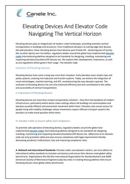 Elevating Devices And Elevator Code Navigating The Vertical Horizon Pdf