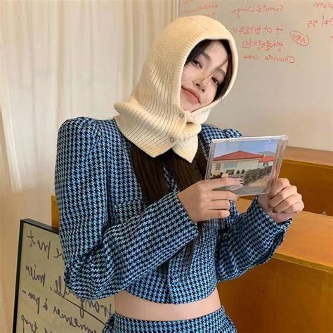 巴拉克拉法帽韩国网红连帽一体纯色针织帽秋冬围脖两用套头帽男女 阿里巴巴