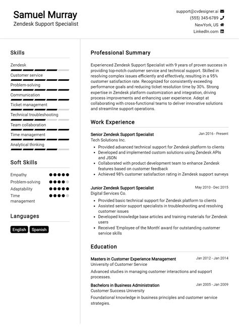 10 Zendesk Support Specialist Resume Examples And Templates For 2025 Resumedesign Ai