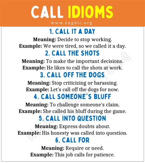 Call Idioms With Meaning And Examples Engdic