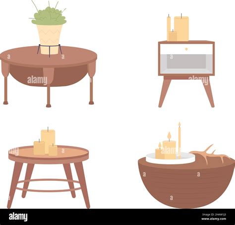 Decorative Table Semi Flat Color Vector Item Set Stock Vector Image