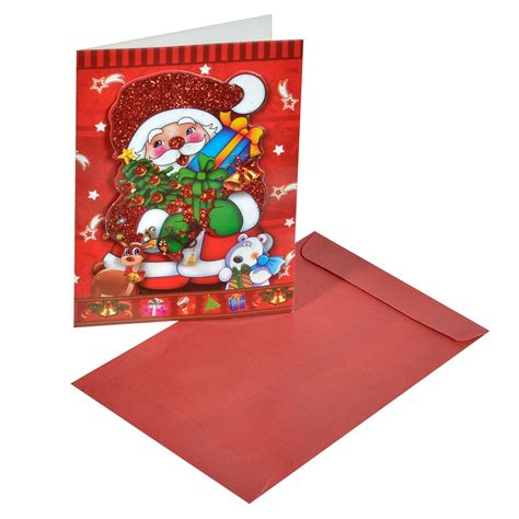 Поздравителна картичка с печат на Дядо Коледа и дърво Decorcasa 7 X 10 см Emag Bg