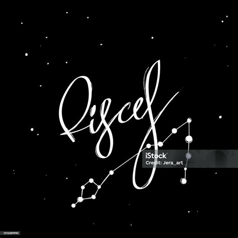 물고기 자리 브러시 스트로크에 점성술 문자 컬렉션 조디악 기호 와 별자리 별 흰색 에 검정 배경 벡터 현대 그래픽 디자인 및 그리기 아트 잉크 일러스트 레이션 Eps10