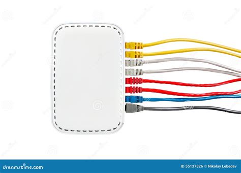 Multicolored Network Cables Connected To Router On A White Background