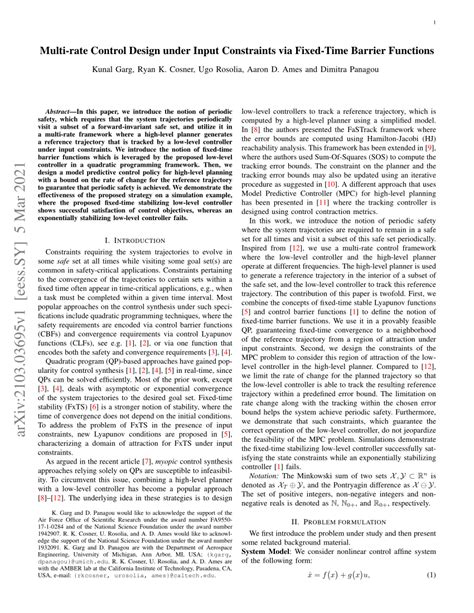 pdf multi rate control design under input constraints via fixed time barrier functions