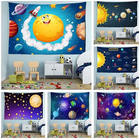 우주 태양계 식별 차트 벽 교수형 태피스트리 갤럭시 요가 던져 어린이 방 교육 홈 장식 Aliexpress