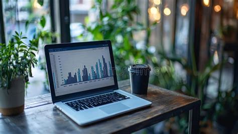 Laptop With Data Analysis Graphs In A Cozy Environment With Plants