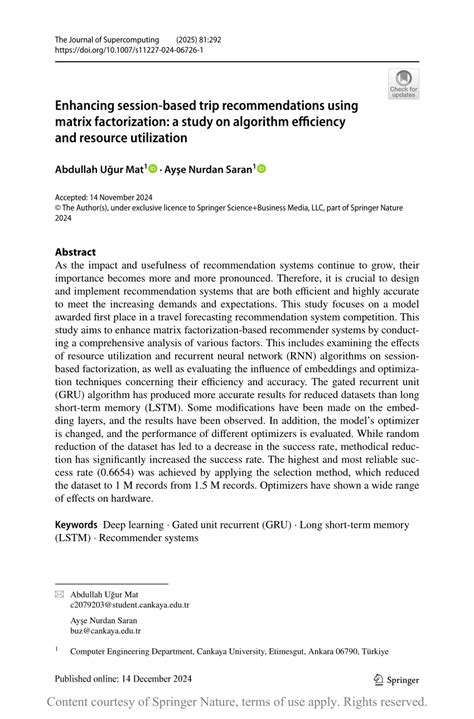 Enhancing Session Based Trip Recommendations Using Matrix Factorization