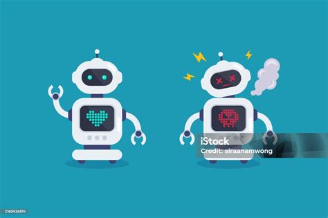Set Of Normal Robot And Broken Error Robot With Spark Stock Illustration Download Image Now