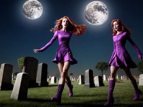 Zombies Chase Daphne Blake From Scooby Doo Into A Cemetery On A Moonlit