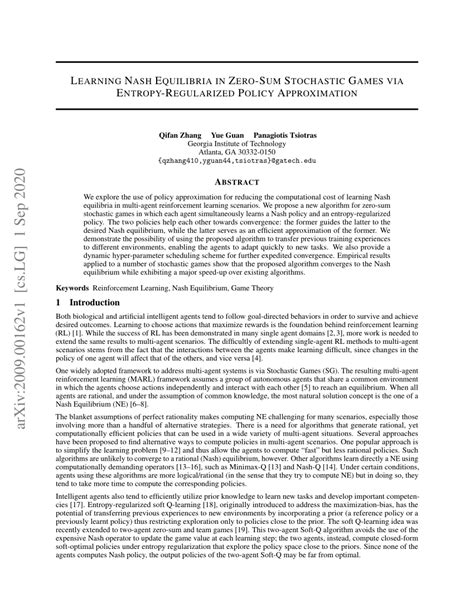 Pdf Learning Nash Equilibria In Zero Sum Stochastic Games Via Entropy Regularized Policy
