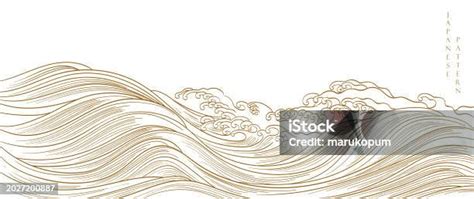 일본어 배경 와 손으로 그린 선 물결 요소 벡터입니다 빈티지 스타일의 바다 장식 배너 디자인이 있는 동양풍 자연 패턴 해양 템플릿입니다 파도 패턴에 대한 스톡 벡터 아트 및