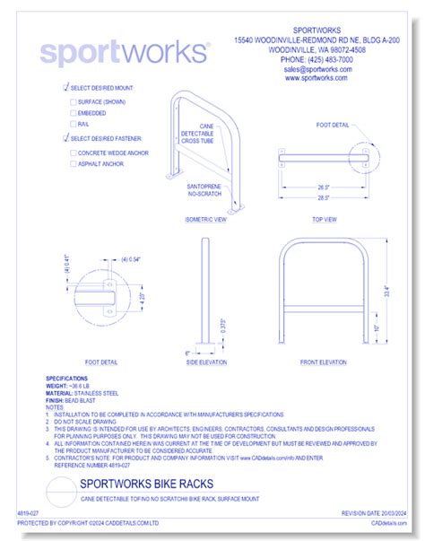Cane Detectable Tofino No Scratch® Bike Rack Surface Mount Caddetails