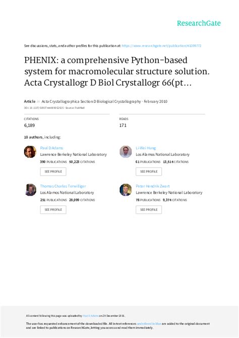 Pdf Phenix A Comprehensive Python Based System For Macromolecular Structure Solution