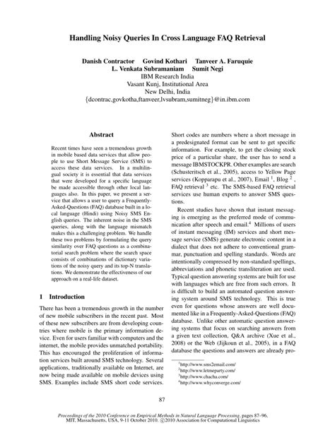 Pdf Handling Noisy Queries In Cross Language Faq Retrieval