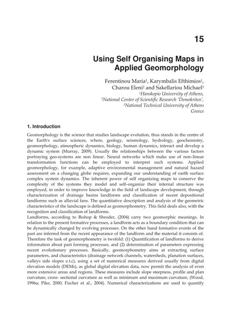 Pdf Using Self Organising Maps In Applied Geomorphology