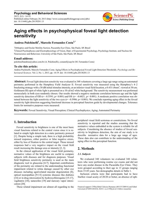 Pdf Aging Effects In Psychophysical Foveal Light Detection Sensitivity