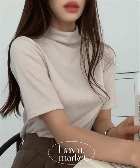 라뷰마켓 낭낭한핏 팔뚝 덮는 4부 소매 반목 반팔 폴라티 4color [반팔폴라 팔뚝살커버 반폴라티 가을폴라 겨울반팔폴라]