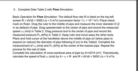 Solved Ii Complete Data Table 2 With Flow Simulation Basic