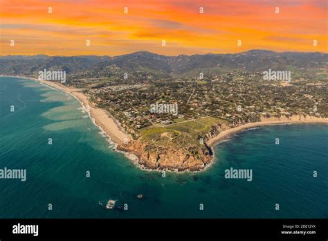Aerial View Of Point Dume State Park With Sunset Sky In Malibu
