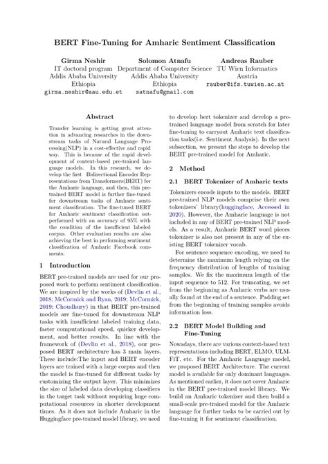 PDF BERT Fine Tuning For Amharic Sentiment Classification