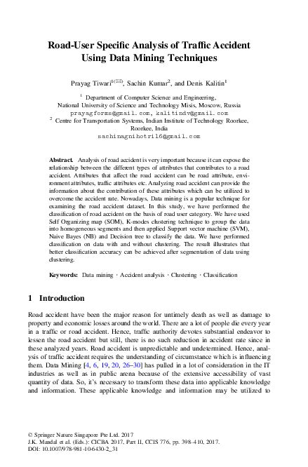 Pdf Road User Specific Analysis Of Traffic Accident Using Data Mining Techniques