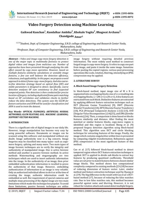 irjet video forgery detection using machine learning pdf