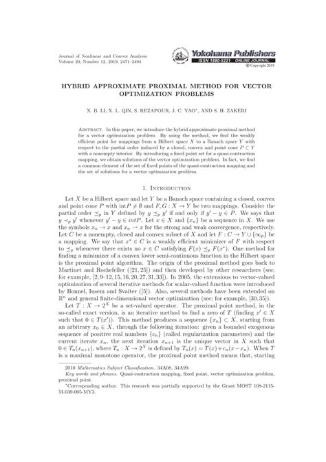 Pdf Hybrid Approximate Proximal Method For Vector Optimization Problems