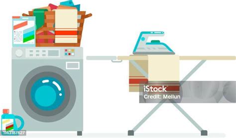 세탁기 세탁 바구니 세탁 더러운 옷 세탁기 서비스 만화 평면 디자인 고립 된 백색 아이콘 벡터 일러스트 레이 션 0명에 대한 스톡 벡터 아트 및 기타 이미지 Istock
