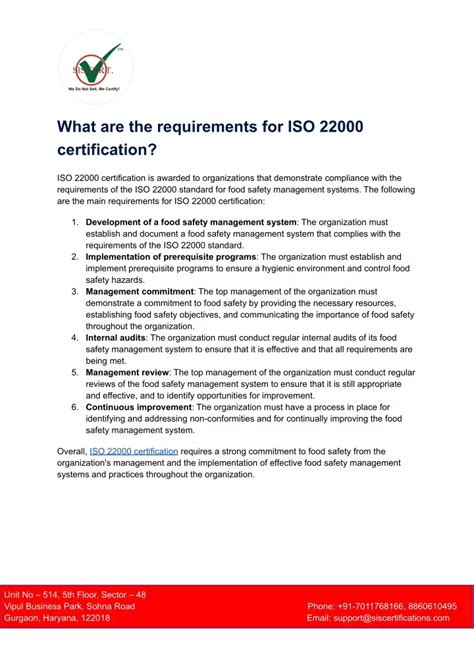 Ppt Requirements For Iso 22000 Certification Powerpoint Presentation