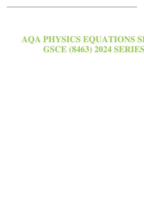 Aqa Physics Equations Sheet Gsce 8463 2024 Series Gcse Stuvia Us