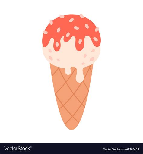 Vanilla Ice Cream In Waffle Cone Summertime Vector Image
