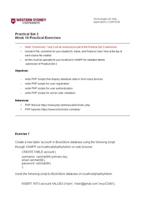 Week10exercises Week 10 Practical Exercises Technologies For Web Applications Comp Practical