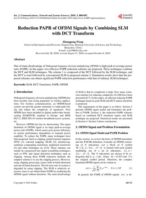 Pdf Reduction Papr Of Ofdm Signals By Combining Slm With Dct Transform