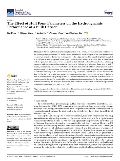 The Effect Of Hull Form Parameters On The Hydrodynamic Performance Of A Bulk Carrier Pdf