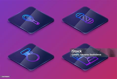 아이소 메트릭 라인 핸드 미러 미용사 권총 스프레이 병 클래식 이발소 폴 및 면도 젤 폼 세트 파란색 사각형 버튼입니다 벡터 3차원 형태에 대한 스톡 벡터 아트 및 기타