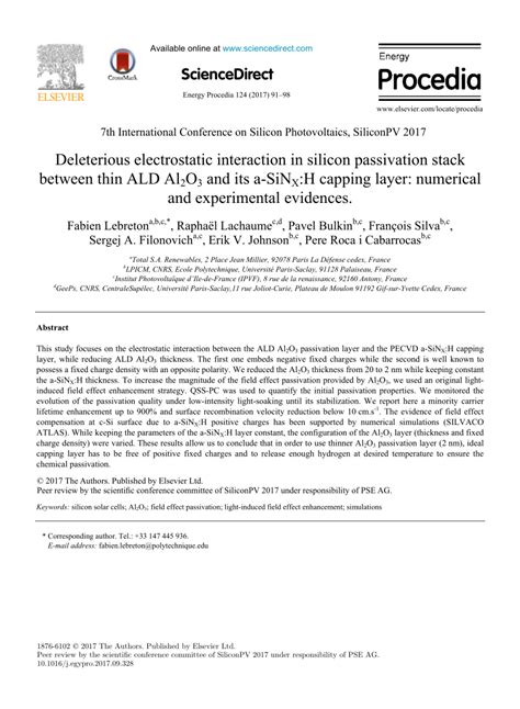 Pdf Deleterious Electrostatic Interaction In Silicon Passivation Stack Between Thin Ald Al 2 O