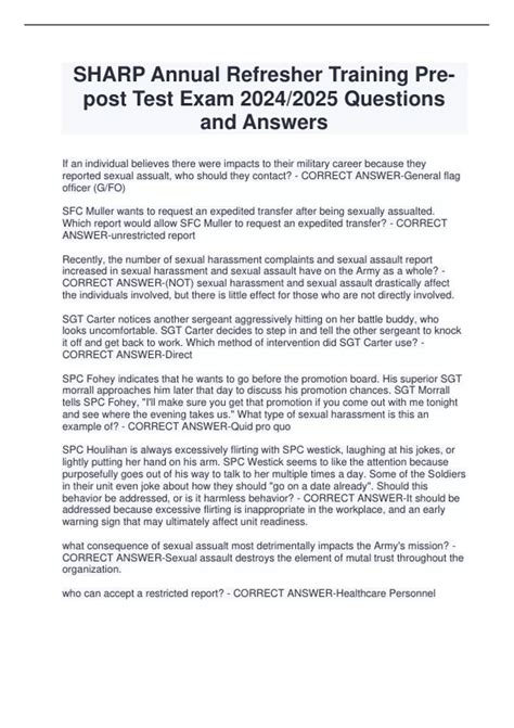 sharp annual refresher training pre post test exam 2024 2025 questions