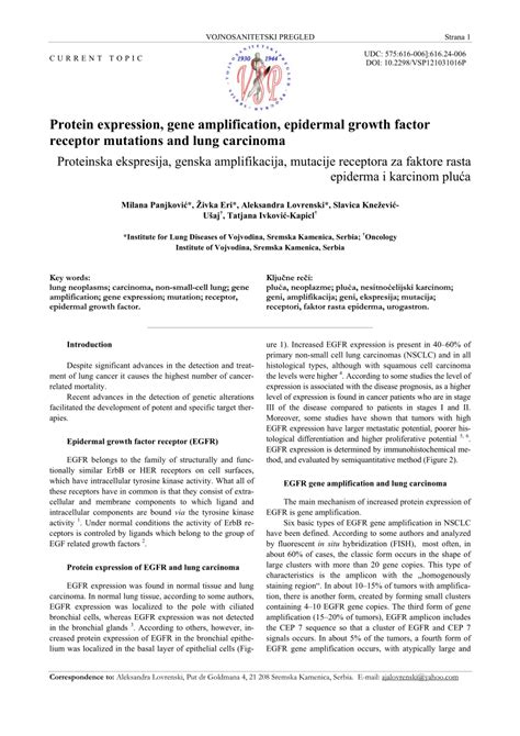 Pdf Protein Expression Gene Amplification Epidermal Growth Factor Receptor Mutations And