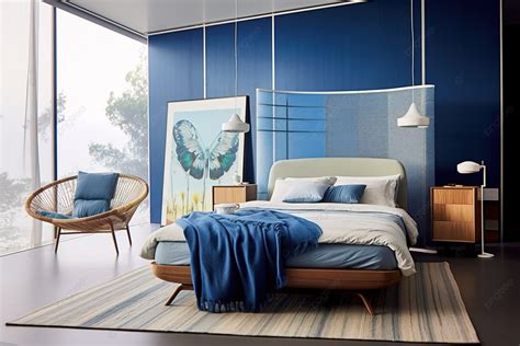 큰 침대가 있는 파란 침실 목재 방 베개 배경 일러스트 및 사진 무료 다운로드 Pngtree