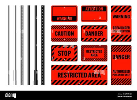 Warning Danger Signs Attention Banners With Metal Poles Red Caution Sign Construction Site