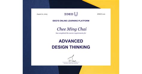 Chee Ming Chai On Linkedin Advanced Design Thinking • Chee Ming Chai • Certificate Ideou