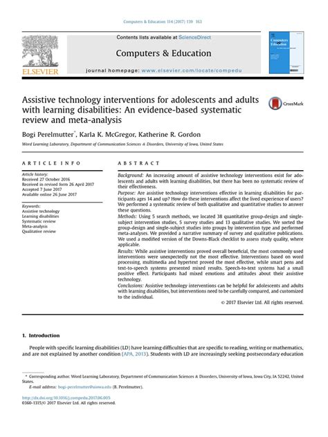 Assistive Technology Interventions For Adolescents And Adults With Learning Disabilities An