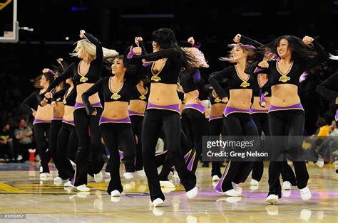 Los Angeles Lakers Dance Team Cheerleaders On Court During Game Vs