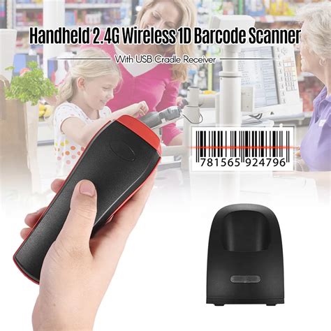 Handheld 2 4G Wireless 1D Barcode Scanner Bar Code Reader With USB Cradle Receiver Charging Base