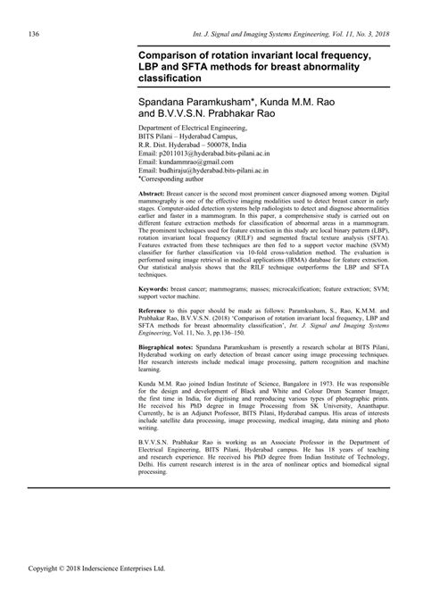 Pdf Comparison Of Rotation Invariant Local Frequency Lbp And Sfta
